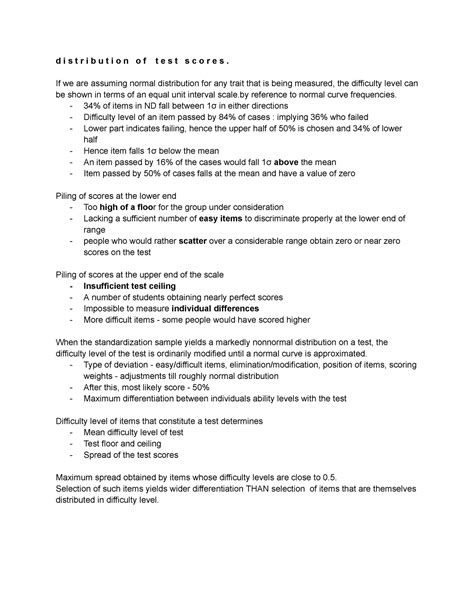 Stat Notes Item Analysis D I S T R I B U T I O N O F T E S T S C O R E S If We Are Assuming