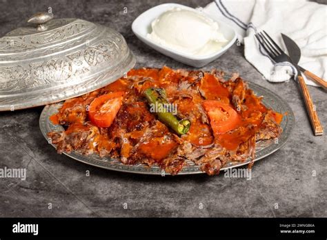 Iskender Kebab Traditional Turkish Cuisine Flavor With Tomato Sauce