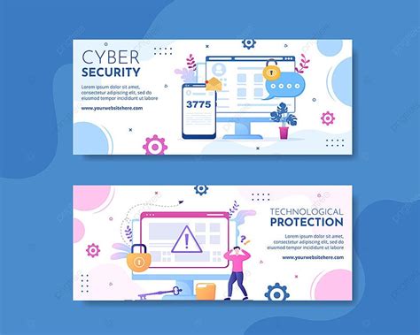 Cyber Security Horizontal Banner Template Hand Drawn Cartoon Flat Illustration Template Download