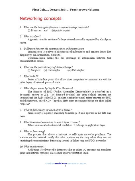 Networking Concepts Freshers Resource Center Pdf Internet Protocols Computer Network