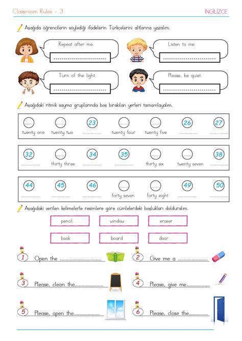 4 Sınıf Classroom Rules Etkinlik 3