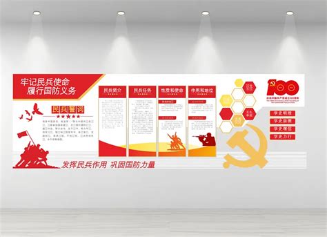 巩固国防力量发挥民兵作用文化墙素材模板下载 图巨人