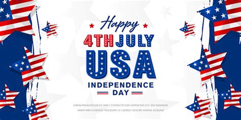 미국 미국 7월 4일 해피 3d 스타 레터링 스타 셰이프 미국 국기 요소의 타이포그래피 디자인 빨간색과 파란색 그런지 포스터 배너 엽서용 빈티지 브러시 스트로크 배경