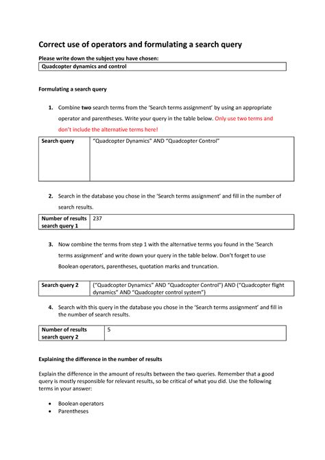 Search Query Assignment Correct Use Of Operators And Formulating A Search Query Please Write Search Query Assignment Correct Use Of Operators And Formulating A Search Query Please Write