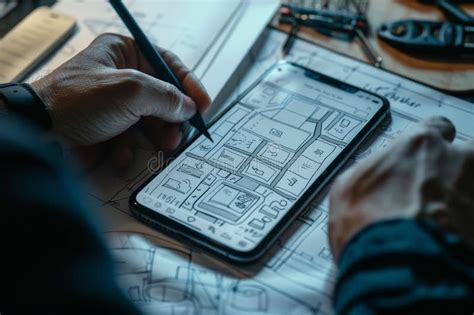 Close Up Of A Developers Hand Sketching A Mobile App Interface For Smart Building Management