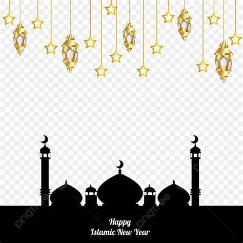 아름다운 모스크 디자인 Haappy 이슬람 새해 Png 배경 일러스트 빛 행복한 무 하람 이슬람 새해 이슬람교 Png