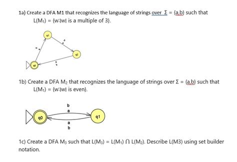 solved w 1a create a dfa m1 that recognizes the language of