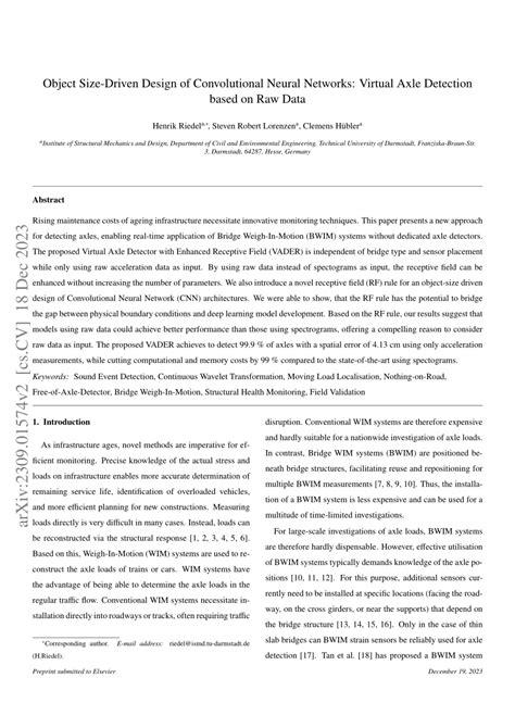 Pdf Object Size Driven Design Of Convolutional Neural Networks Virtual Axle Detection Based