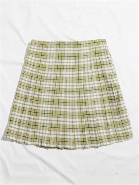 Zip Side Tartan Pleated Skirt Shein Eur