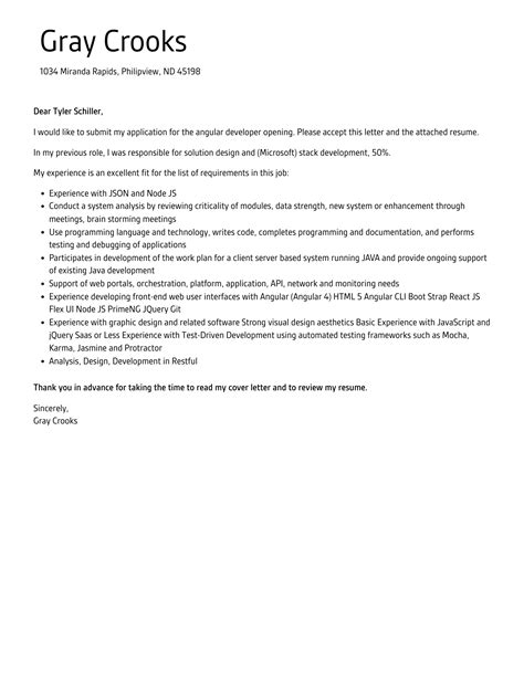 Angular Developer Cover Letter Velvet Jobs