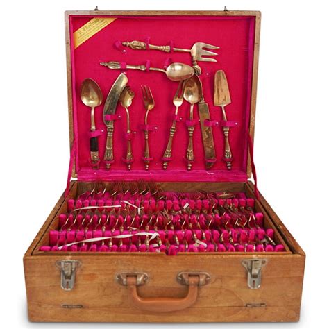 145 Pc Thai Solid Brass Elephant Flatware Set