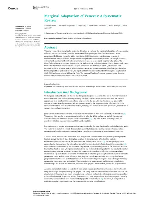 Pdf Marginal Adaptation Of Veneers A Systematic Review