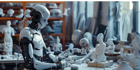 Sculptor With Ai In Spacious Workshop Aig60 Stock Illustration