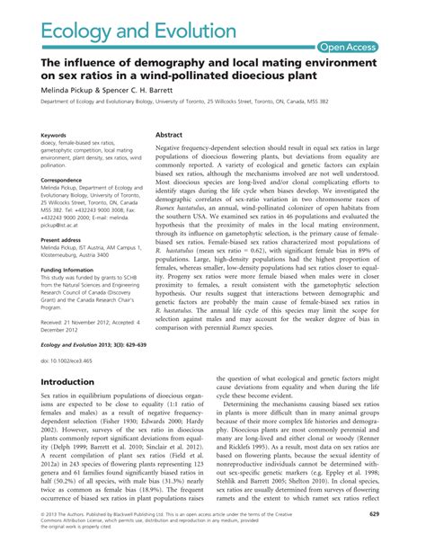 Pdf The Influence Of Demography And Local Mating Environment On Sex