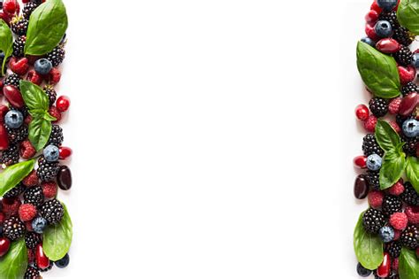 블랙블루와 레드 딸기 흰색 절연 잘 익은 블랙베리 블루베리 라스베리 Cornels와 바 질은 흰색 바탕에 나뭇잎 텍스트 복사 공간의 열매 최고의 볼 수 있습니다 0명에 대한