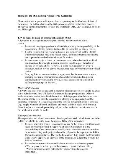 Filling Out The Ssis Ethics Proposal Form University Of Exeter