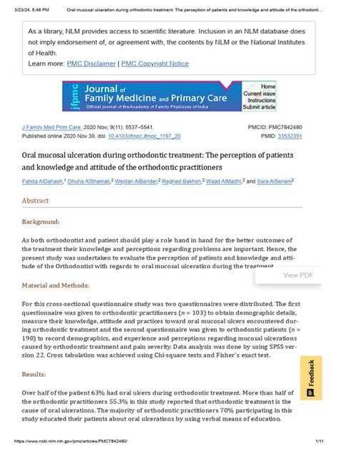 Oral Mucosal Ulceration During Orthodontic Treatment The Perception