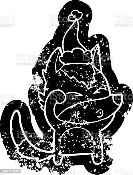 기발한 만화 산타 모자를 쓰고 삐죽삐죽한 늑대의 아이콘 귀여운에 대한 스톡 벡터 아트 및 기타 이미지 귀여운 그런지 이미지 기법 낙서 드로잉 Istock