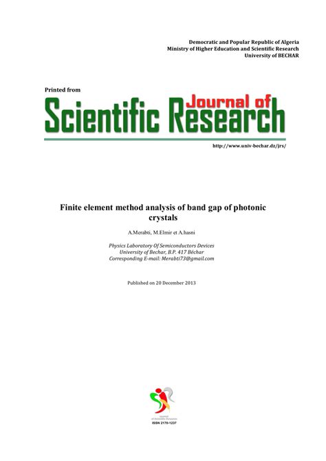 Pdf Finite Element Method Analysis Of Band Gap Of Photonic Crystals