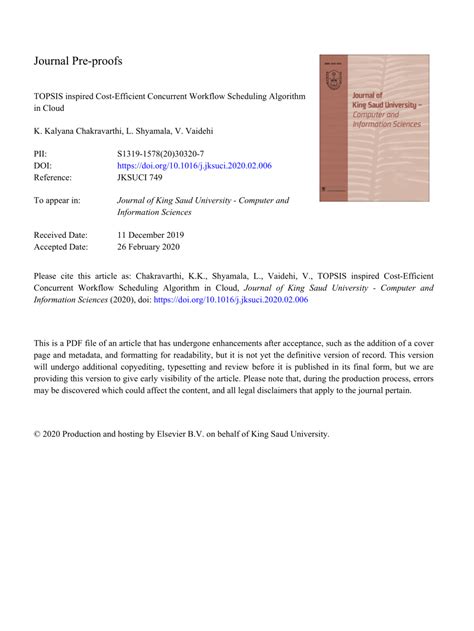 Pdf Topsis Inspired Cost Efficient Concurrent Workflow Scheduling Algorithm In Cloud