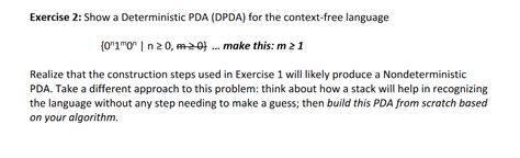 Solved Exercise 2 Show A Deterministic Pda Dpda For The