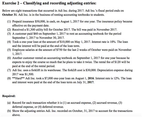 Solved Exercise 2 Classifying And Recording Adjusting