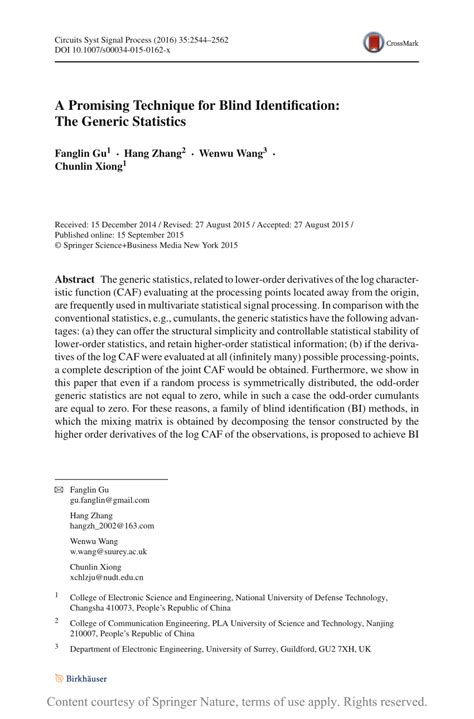 A Promising Technique For Blind Identification The Generic Statistics Request PDF