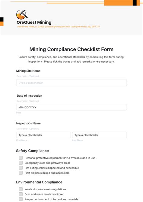 Free Mining Compliance Checklist Form Template To Edit Online