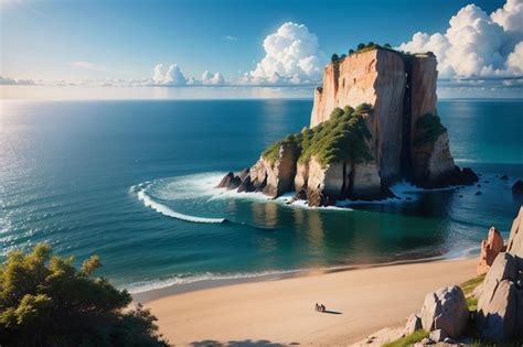 Premium Photo A Beach With A Cliff In The Background