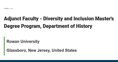 Adjunct Faculty Diversity And Inclusion Masters Degree Program Department Of History Job