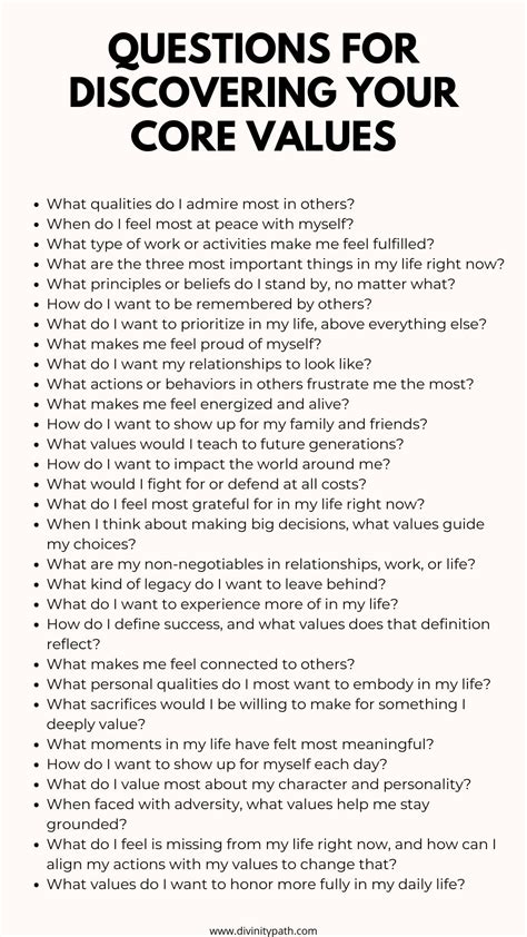 Questions For Discovering Your Core Values Core Value Worksheet