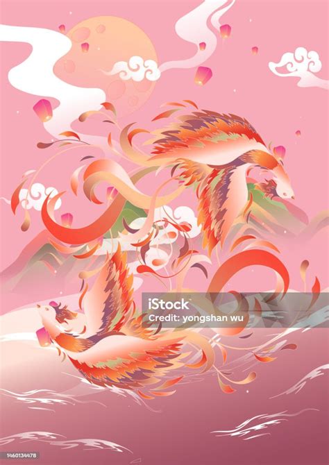 아시아 스타일 중국 스타일 국가 조수 고대 스타일 전통 고전 길조 회전 색상 피닉스 음영 포스터 인사말 카드 배경 벽 장식 그림 고대의에 대한 스톡 벡터 아트 및 기타