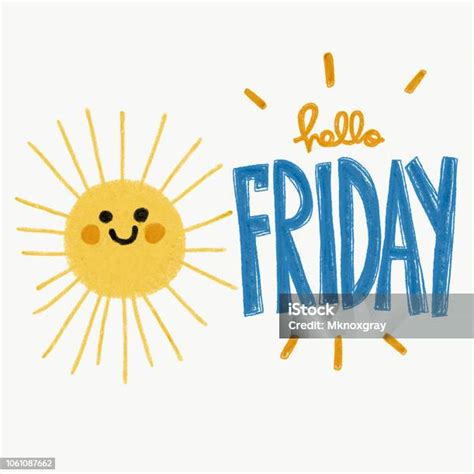 안녕하세요 금요일 단어와 귀여운 미소 태양 연필 색깔 그림 그림 개념에 대한 스톡 벡터 아트 및 기타 이미지 개념 구름 귀여운 Istock