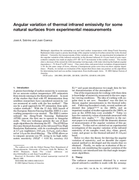 Pdf Angular Variation Of Thermal Infrared Emissivity For Some Natural