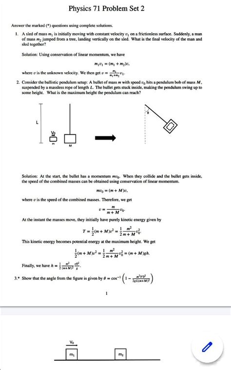 Solved Physics 71 Problem Set 2 Answer The Marked