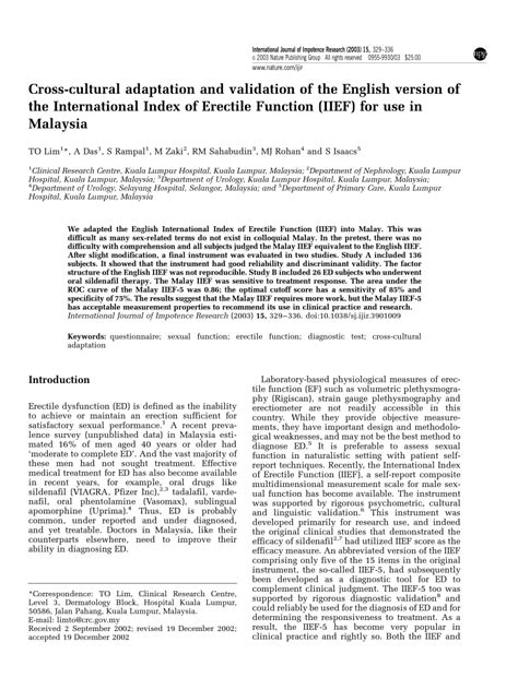 Pdf Cross Cultural Adaptation And Validation Of The English Version Of The International Index