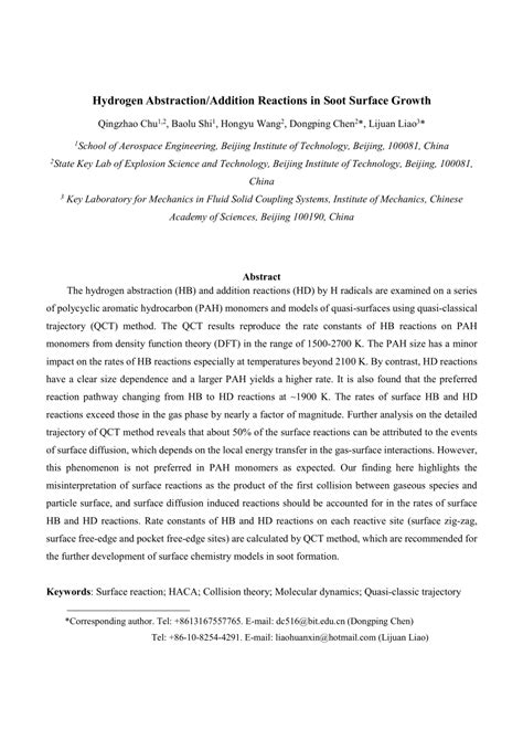 Pdf Hydrogen Abstractionaddition Reactions In Soot Surface Growth