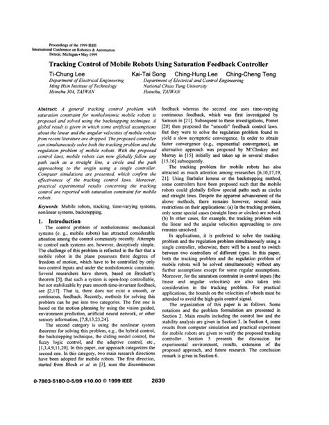 pdf tracking control of mobile robots using saturation feedback