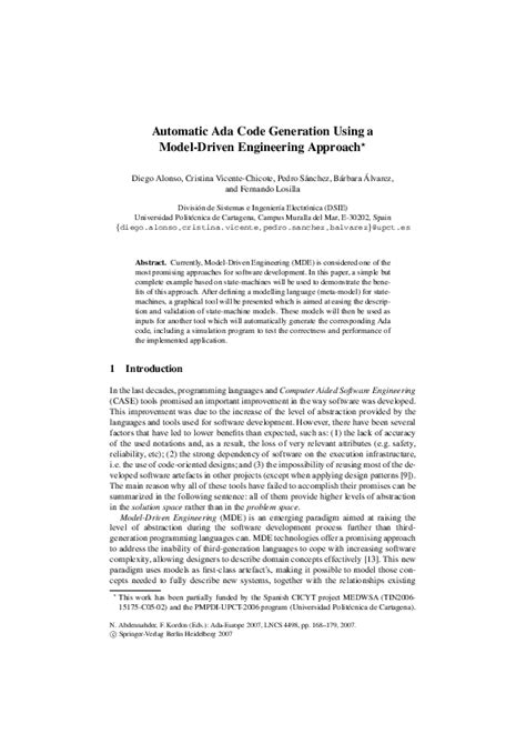 Pdf Automatic Ada Code Generation Using A Model Driven Engineering