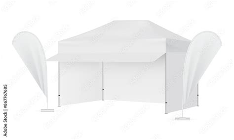 Rectangular Pop Up Canopy Tent With Teardrop Flags Mockup For Your