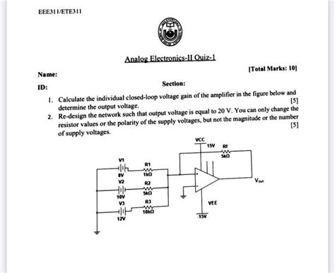 Solved Analog Electronics Ii Quiz 1 Name Total Marks 10