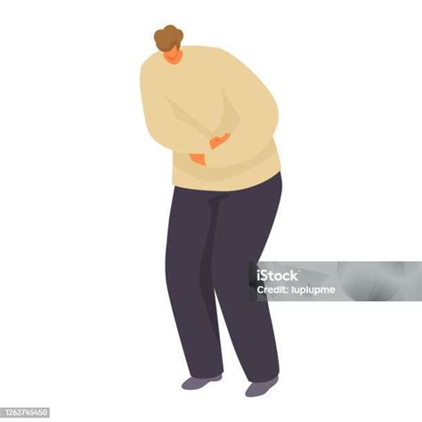 위 병자 증상 남성 캐릭터 웅크리고 홀드 배 흰색에 고립 된 건강 위장 문제 만화 벡터 일러스트 개념에 대한 스톡 벡터 아트 및
