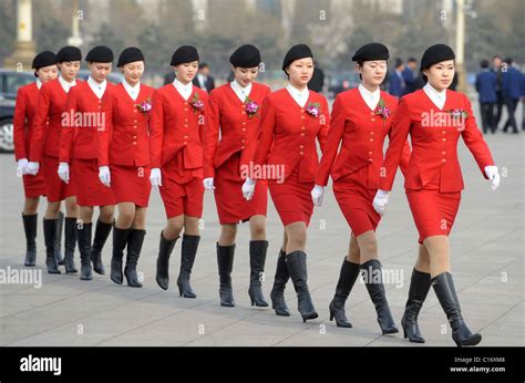 Chinese Air Hostesses Pose In The Capital Beijing Beijing China 10