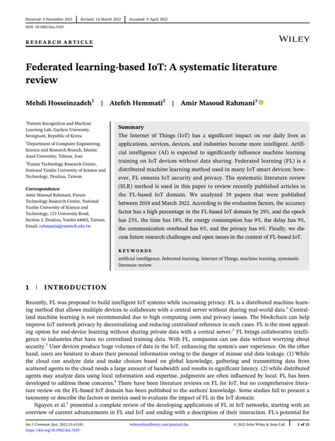 Federated Learning‐based Iot A Systematic Literature Review Request Pdf