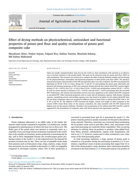 Pdf Effect Of Drying Methods On Physicochemical Antioxidant And Functional Properties Of