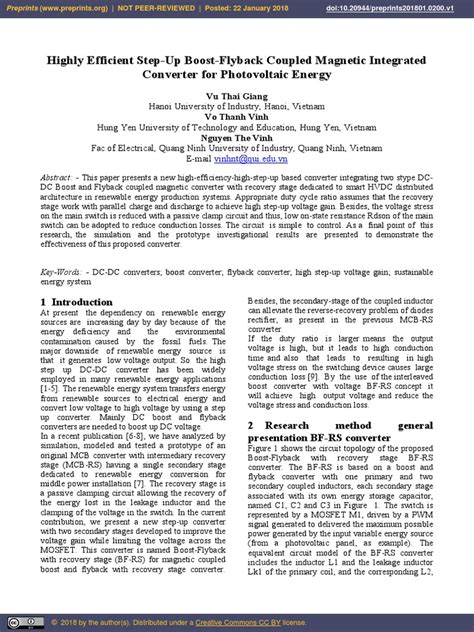 Highly Efficient Step Up Boost Flyback Coupled Magnetic Integrated Pdf Inductor Capacitor
