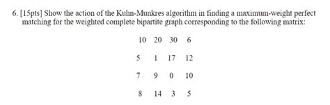 Solved 6 15pts Show The Action Of The Kuhn Munkres