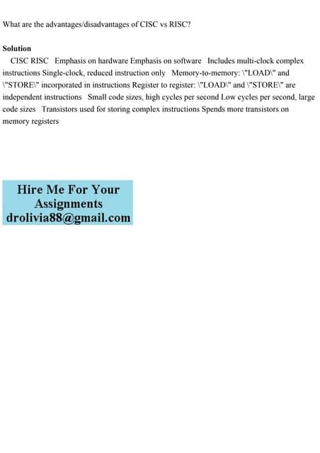 What Are The Advantagesdisadvantages Of Cisc Vs Riscsolution Pdf