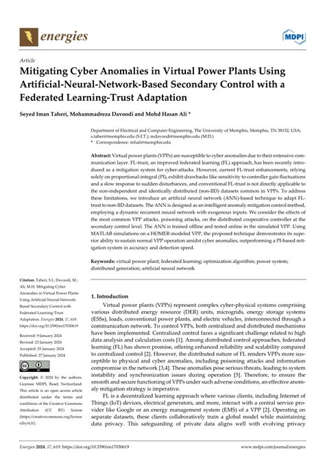 Pdf Mitigating Cyber Anomalies In Virtual Power Plants Using