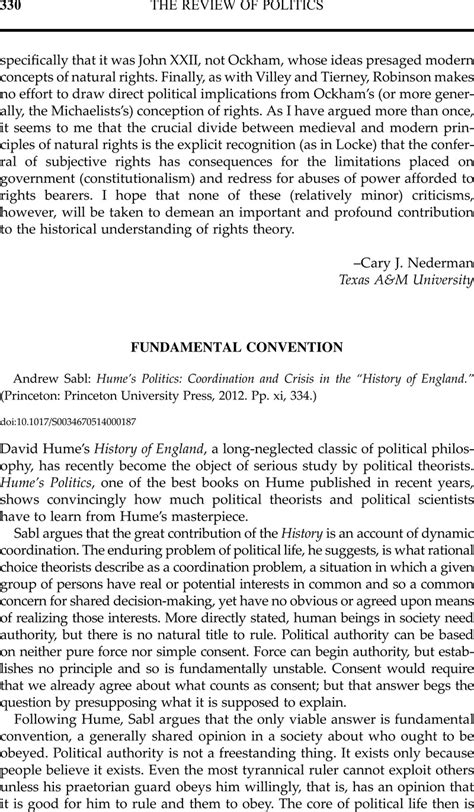 Andrew Sabl Humes Politics Coordination And Crisis In The “history Of England ” Princeton
